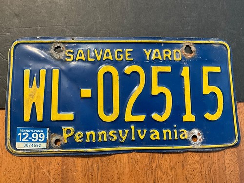 1999 Pennsylvania Salvage Yard License Plate Tag WL-02515 | eBay