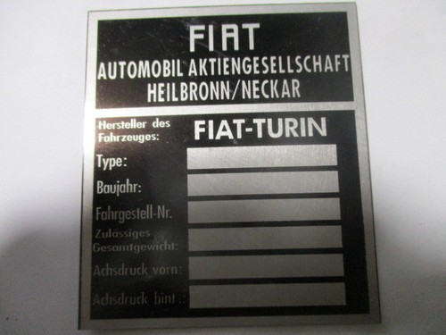 Type Plate NSU FIAT Neckar Weinsberg Plate S47 103 115 500 600 770 1100 ...