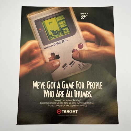 Nintendo Game Boy 1991 Vintage Print Ad 9.75"x12" all thumbs Tetris AD ...