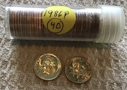 1986 P Roosevelt Dime Partial Roll 40 Coins In Tube Uncirculated | eBay