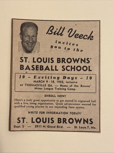 Bill Veeck Thomasville Georgia Baseball School1953 Sporting News ...