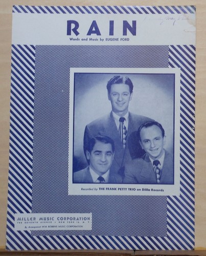 Rain - 1950 sheet music - photo of The Frank Petty Trio on cover | eBay
