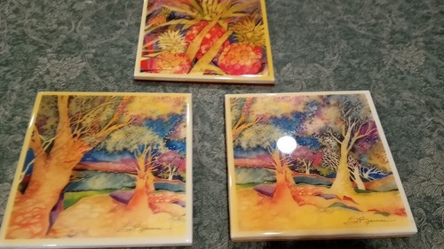 THREE 2003 Sherri Reeve Ceramic Hawaii Fine Art Tile 6” Signed Maui ...