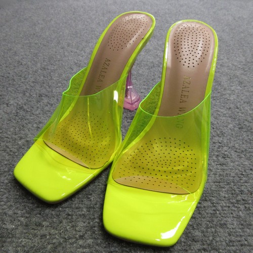 Azalea Wang Blast Neon Slide Womens US 8 Green Clear Slip On High Heel ...