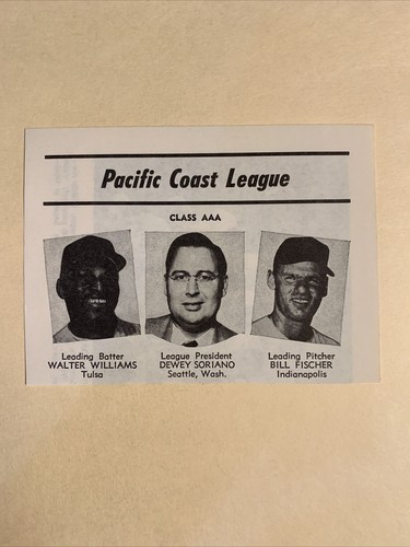 Bill Fischer Indianapolis Walt Williams Tulsa 1966 Baseball Publication ...