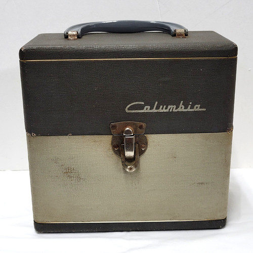 COLUMBIA Wood 2-Tone 45 RPM 7" Carrying Case Storage 45's Records Tote ...