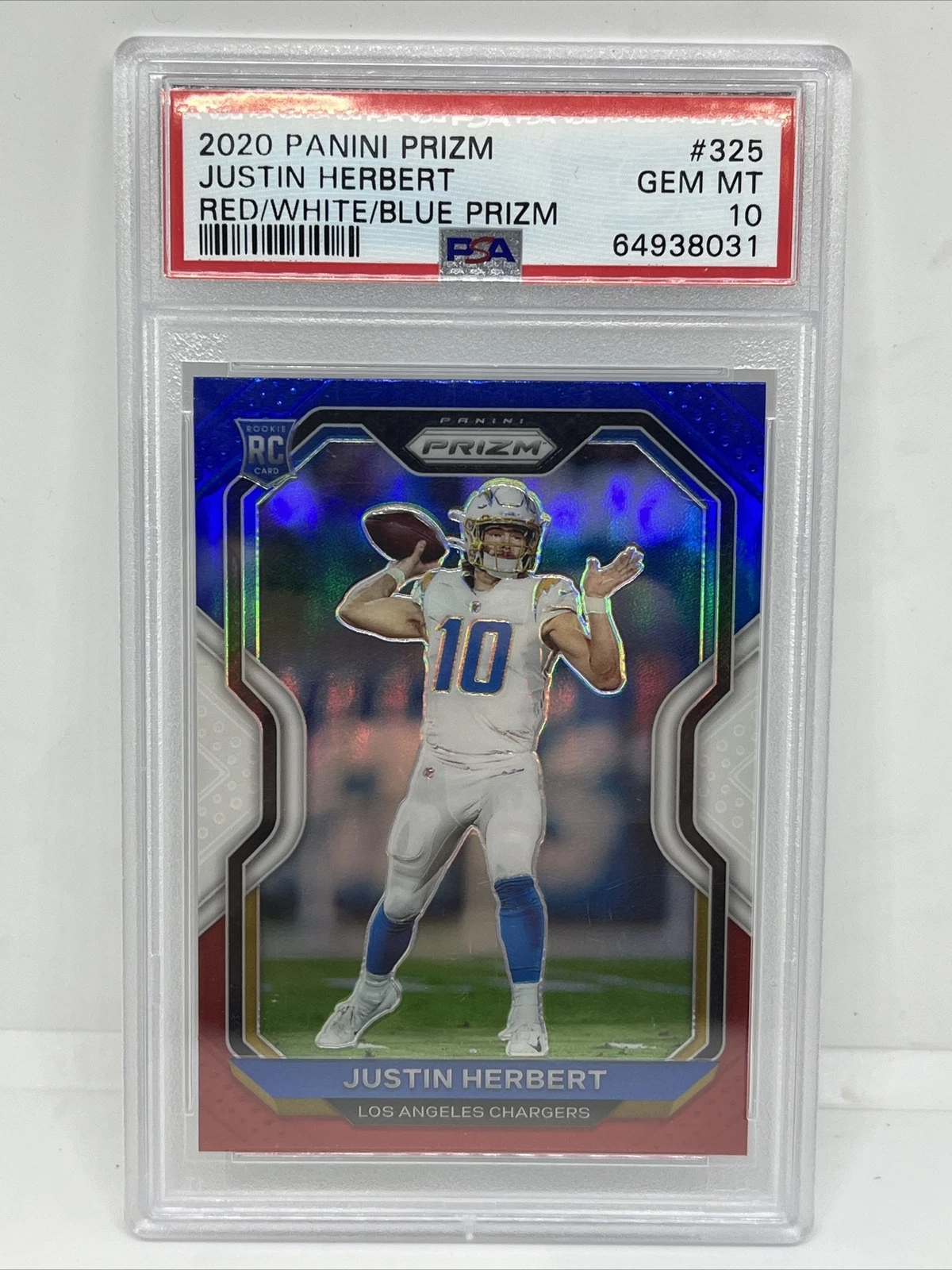 Justin Herbert 2020 Prizm #325 Red White Blue PSA 10 Price Guide ...