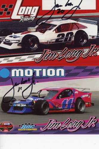 JIM LONG Jr. AUTOGRAPHED 4x6 twofer Postcard Handout NASCAR Modified A ...