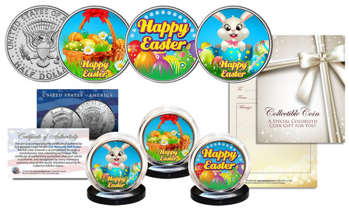 HAPPY EASTER Official Holiday JFK Kennedy Polychrome Half Dollars US 3 ...