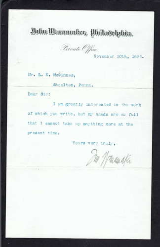 John Wanamaker signed letter dated 1895 Wanamaker's Department Store ...