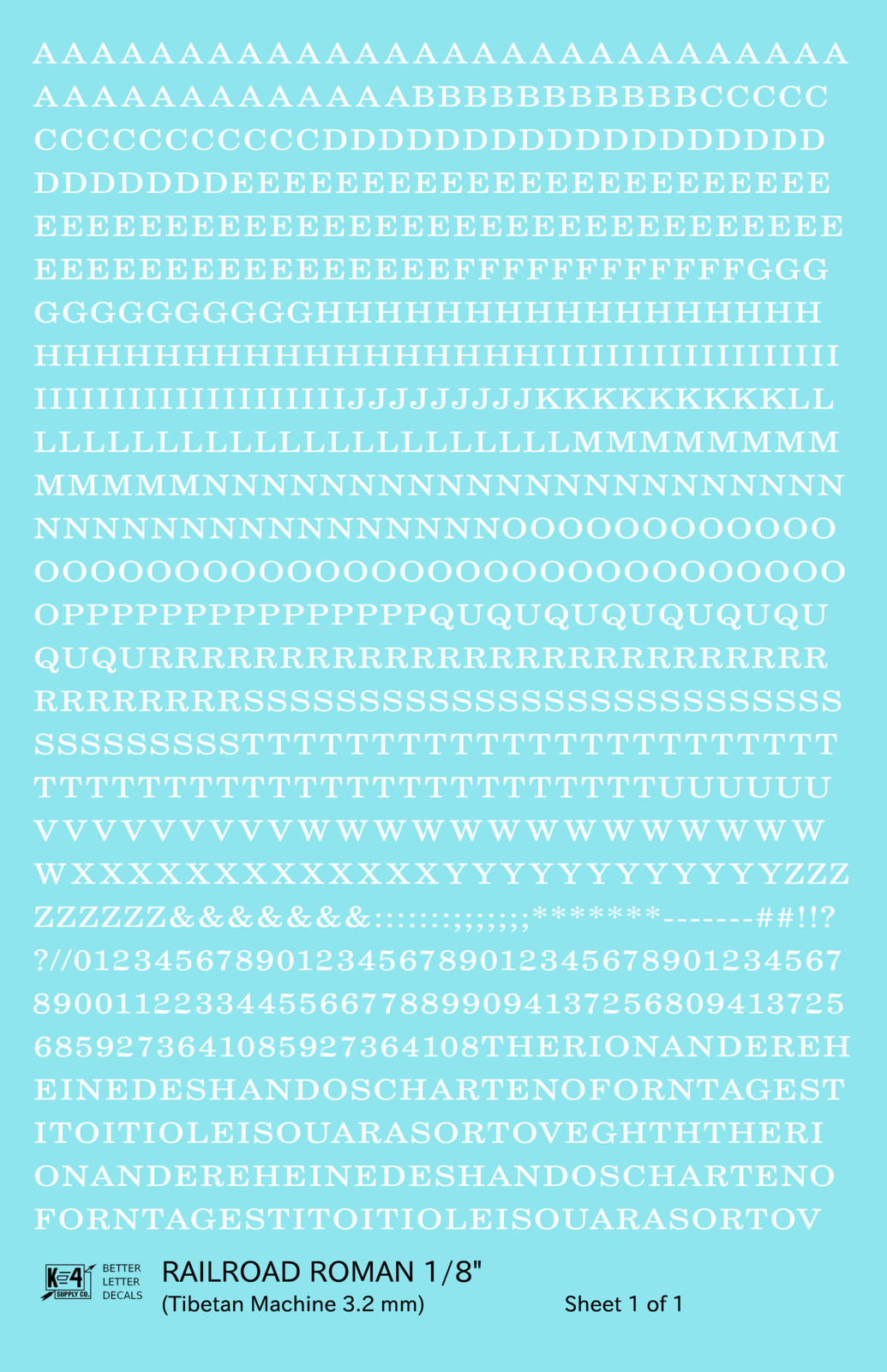 Microscale Decal O #50001 Railroad Roman Letters & Numbers (White ...