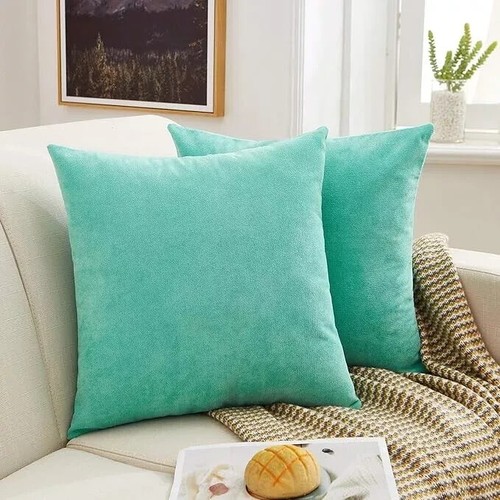 Set of 2 Velvet Soft Light Turquoise Teal 40cm x 40cm Throw Cushion ...