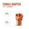 3/8" x 3/8"in CxF Copper Female Adapter Sweat x FIP Thread Reducer Pipe ...