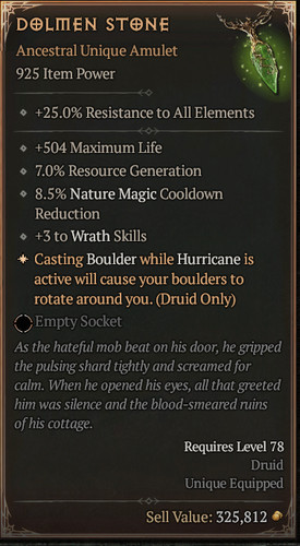 diablo 4 dolmen stone ring druid ancestral unqiue seasonal ilvl 925 | eBay