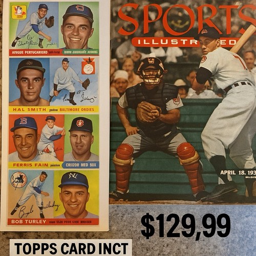 1955 Sports Illustrated April 18 Al Rosen Cover w/ Topps Baseball Card ...