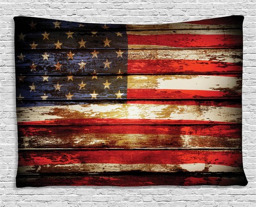 American Flag Tapestry Vintage Wooden Print Wall Hanging Decor 80Wx60L ...