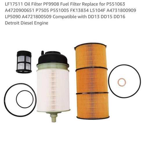 LF17511 PF9908 Oil Fuel Filter Kit for DD13 DD15 DD16 Detroit Diesel ...