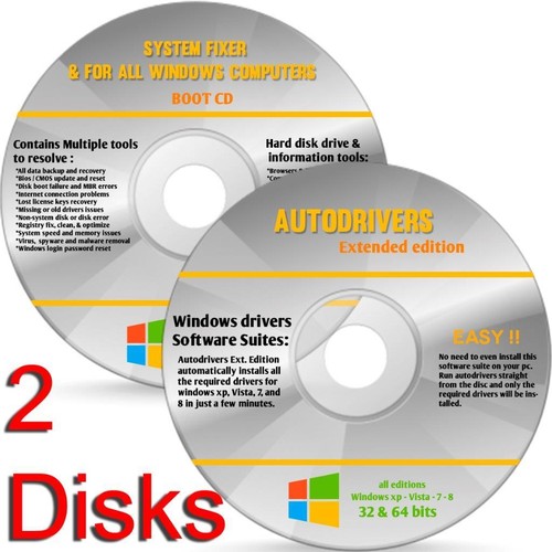 2018 Repair Restore Computer Drivers 2 Disks Windows 7 8 XP Vista 10 32 ...