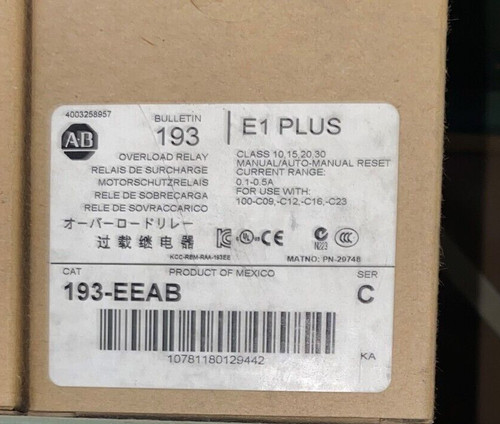 ALLEN BRADLEY 193EEAB MAN/AUTO RESET OVERLOAD RELAY 0.1-0.5A NEW IN BOX ...