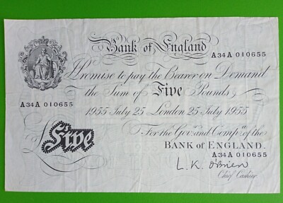White Five Pound Note in English Banknotes Pre-1952 for sale | eBay