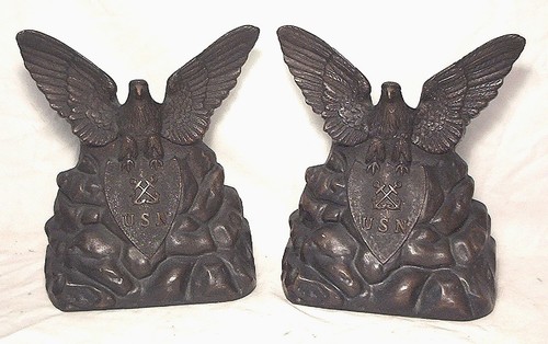 LARGE ANTIQUE US NAVY HERALDIC EAGLE 8 5/8" HEAVY SOLID BRONZE FIGURAL ...
