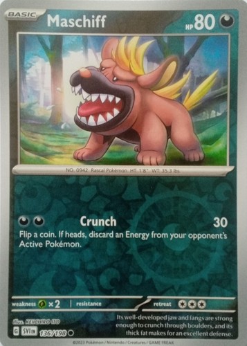 136/198 MASCHIFF REVERSE HOLO SCARLET & VIOLET POKEMON CARD | eBay