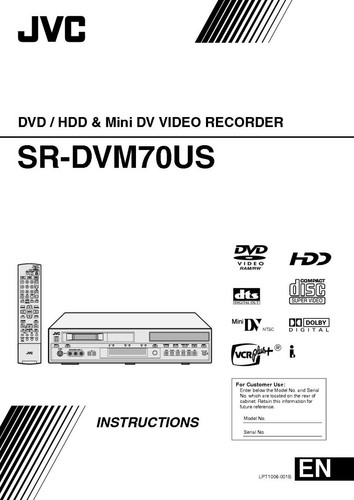 JVC SR-DVM70US Mini DV & DVD Recorder Owners Instruction Manual Reprint ...