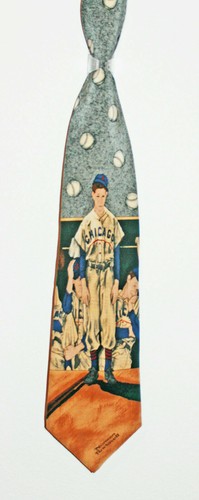 BASEBALL NECKTIE NORMAN ROCKWELL DUGOUT CHICAGO CUBS ROOKIE BOSTON ...