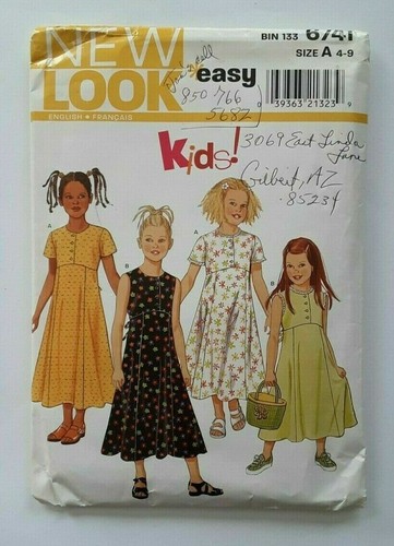 SIMPLICITY #6741 GIRLS' SIZES 4-6 SLEEVELESS SHORT SLEEVE SUMMER DRESS ...