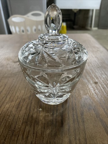 Vintage Anchor Hocking Clear Prescut Glass Star of David Sugar Bowl w ...
