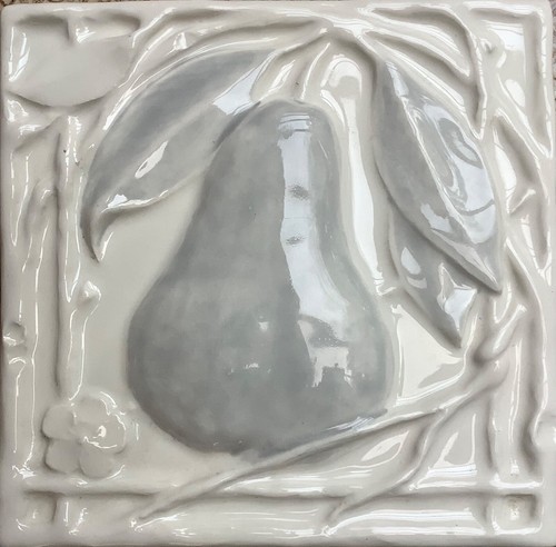 Pratt & Larson Handmade Pear Relief Tile 6 x6” Light Blue | eBay
