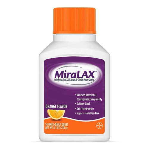 MiraLAX Laxative Powder Orange 8.3 oz, PEG 3350, 14 Doses, Constipation ...