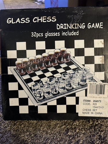 Glass Chess Drinking Game w/ 32 Glasses & Glass Board~ Excellent ...