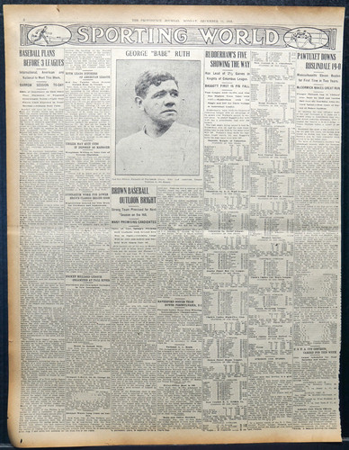 1916 Rare Rhode Island Newspaper Sports Page - Babe Ruth Leads Pitchers ...