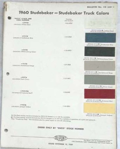 1960 STUDEBAKER AND TRUCK COLOR PAINT CHIP CHART ALL MODELS ORIGINAL | eBay