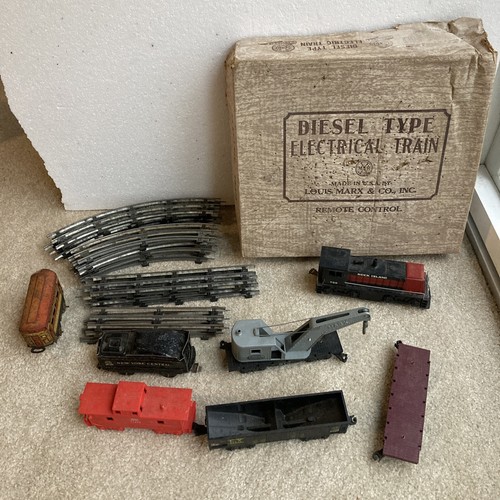 VTG MARX Original Box 4 plastic cars 799 Engine Rock Island + steel ...