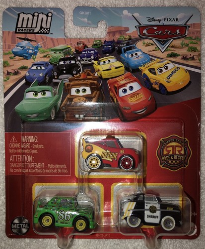 DISNEY PIXAR CARS MINI RACERS RACE & RESCUE SHERIFF MCQUEEN CHICK HICKS ...