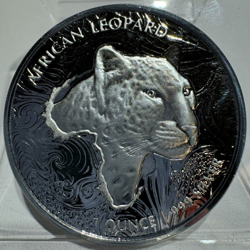 2019 SILVER 1 OZ ROUND 999 FIVE CEDIS REPUBLIC OF GHANA AFRICAN LEOPARD ...
