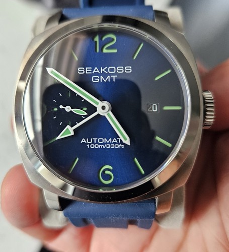 Seakoss GMT Automatic Mechanical Diving Watch Super Luminous Blue Strap ...