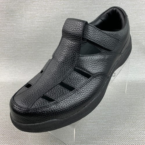 Propet Bayport Fisherman Sandals Black Leather Round Toe Hook Loop ...