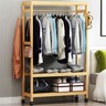 Freestanding Bamboo Clothes Rail Shelf Rolling Garment Closet Organizer ...
