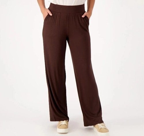Belle by Kim Gravel Petite Stretch Knit Wide-Leg Pants Java Petite 3X A550663 | eBay