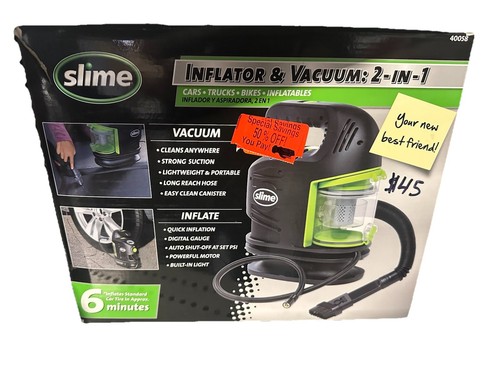 Slime 40058 2-in-1 Tire Inflator and 12V Vacuum Air Compressor Cars ...