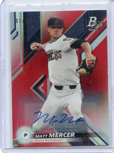 2019 BOWMAN PLATINUM #TOP-56 MATT MERCER AUTOGRAPH "RED REFRACTOR" RC ...