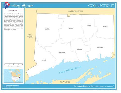 Connecticut State Counties Laminated Wall Map | eBay