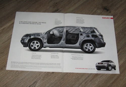 GMC Car AD 2008 Acadia SLT-1 original TWO magazine pages advertisement ...