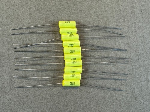 10 New .00075 uf 630v Yellow Film Capacitors Guitar Tube Amp Tone 751K ...
