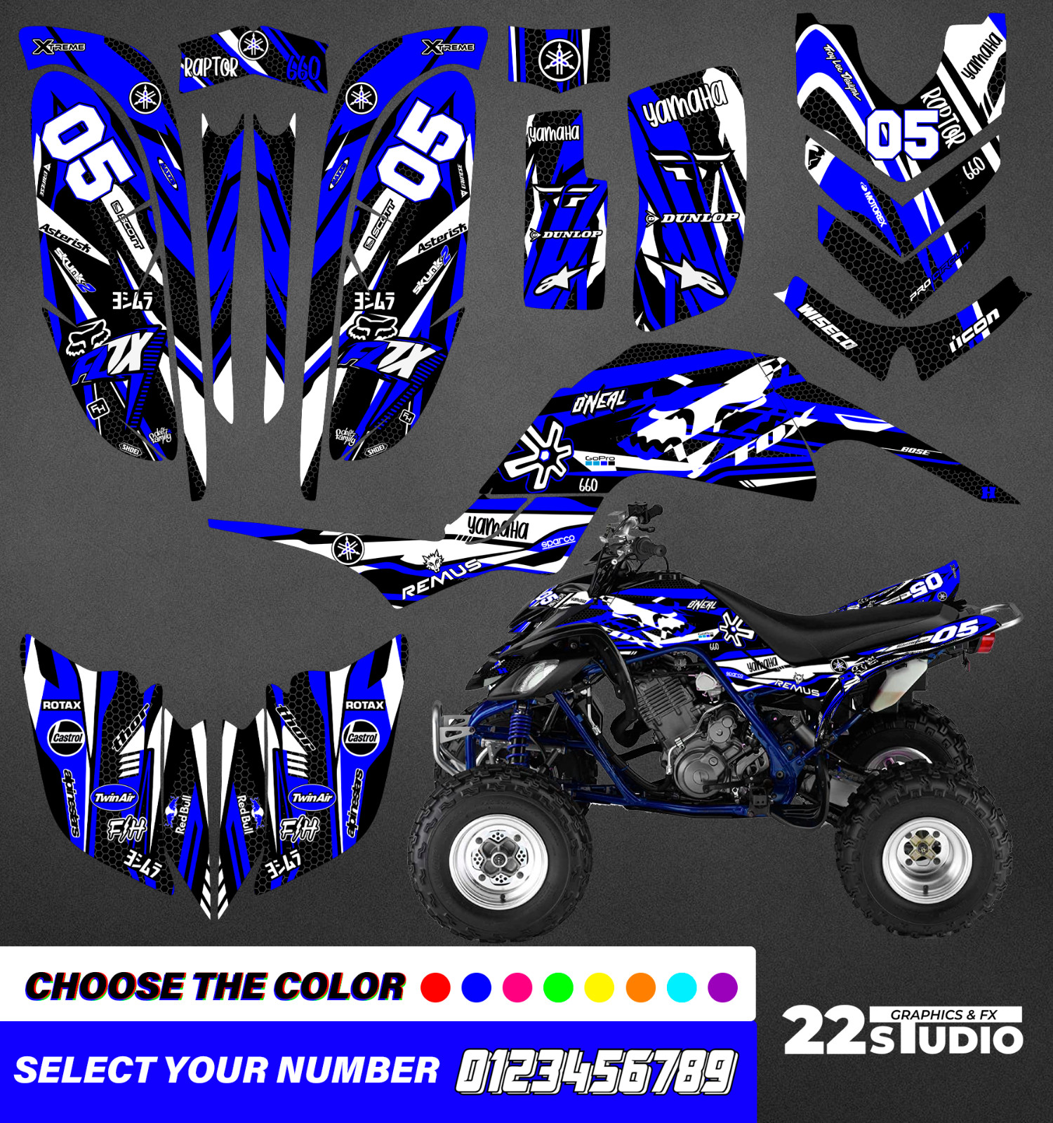 YAMAHA RAPTOR 660 GRAPHICS KIT CREATORX DECALS STICKERS FIRE BLADE ...