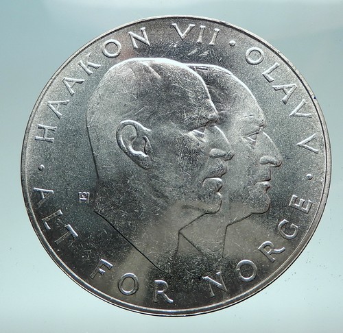 1970 NORWAY KING Olav V Haakon VII Norwegian 25 KR Silver 25 Kronor ...