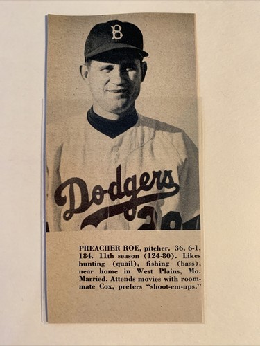Preacher Roe Brooklyn Dodgers 1954 SL Baseball Panel | eBay